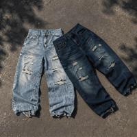 China Tianan Casual Jeans Mens Custom Washed Vintage Designer Baggy Jeans Denim Pants for Men Straight Distressed Men's Denim Jeans for sale