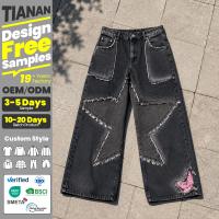 China Tianan Clothing Custom Men Baggy Jeans Street Vintage Patchwork Embroidery Distressed Hip Hop Y2K Wide Leg Men Jeans Wholesale for sale