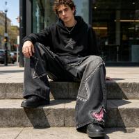 China Tianan Clothing Custom Men Baggy Jeans Street Vintage Patchwork Embroidery Distressed Hip Hop Y2K Wide Leg Men Jeans Wholesale for sale