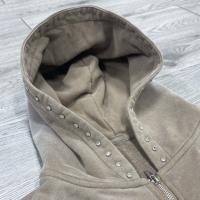 China High Quality Sun Faded Vintage Zip up Heavyweight Hoodie for Men Custom Long Autumn Leopard Print Rhinestone Cotton Baggy Hoodie for sale