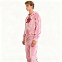 China Heavyweight Velvet Knit Men Rhinestone Flared Sweatpants and Hoodie Sets Custom 2 Pieces Streetwear Tracksuit Jogger Sweatsuit for sale