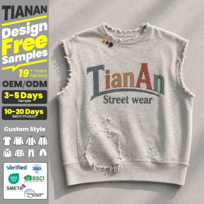 China OEM Clothing Manufacturer Custom Tank Top Summer Heavyweight Distressed Vintage Loose Street Printed Cotton Men's Tank Top for sale