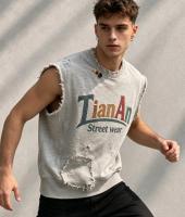 China OEM Clothing Manufacturer Custom Tank Top Summer Heavyweight Distressed Vintage Loose Street Printed Cotton Men's Tank Top for sale