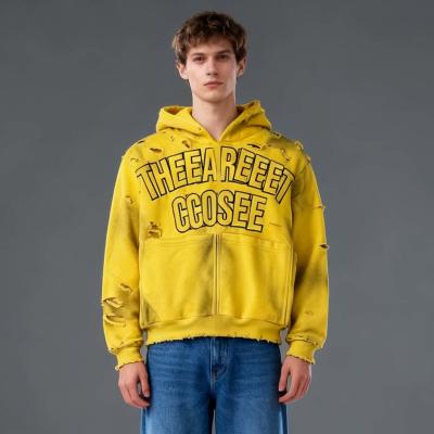 China Manufacturer Custom Oversized Acid Wash Cropped Letter Front 4 Pocket Baggy Heavyweight French Terry Cotton Autumn Men's Hoodie for sale