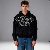 China Manufacturer Custom Oversized Acid Wash Cropped Letter Front 4 Pocket Baggy Heavyweight French Terry Cotton Autumn Men's Hoodie for sale
