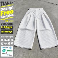 China Tianan Custom Men's White Pinstripe Double Pleated Wide Leg Trousers Retro Minimalist Streetwear Breathable Casual Pants for sale