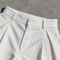 China Tianan Custom Men's White Pinstripe Double Pleated Wide Leg Trousers Retro Minimalist Streetwear Breathable Casual Pants for sale