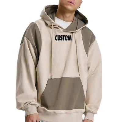 China Custom French Terry Unlined Men'S Hoodies Heavyweight Drop Shoulder Long Sleeve Color Blocked Oversized Hoodie With Drawstring for sale