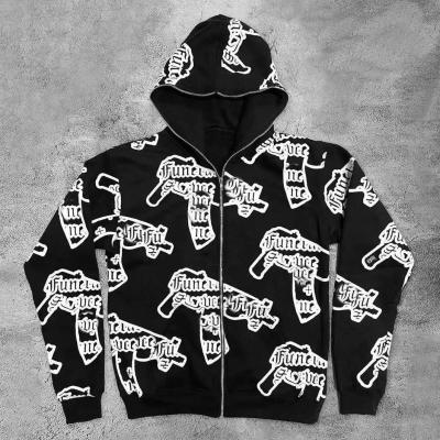 China Wholesale Custom Full Zip up Cotton Men'S Hoodie French Terry All Over  Graphic Streetwear Oversized Black Hoodie for sale