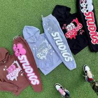 China Fashion Heavyweight Men Flared Sweatpants and Hoodie Sets Custom 2 Pieces Jogger Streetwear Tracksuit Puff Print Sweatsuit for sale