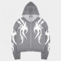 China Custom Design Manufacturers Wholesale Mohair Men'S Hoodies Winter Fluzzy Zip up Sweater Unisex Oversized Wool Knitted Hoodie for sale