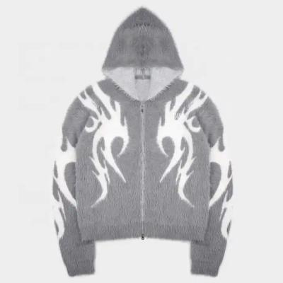 China Custom Design Manufacturers Wholesale Mohair Men'S Hoodies Winter Fluzzy Zip up Sweater Unisex Oversized Wool Knitted Hoodie for sale