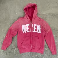 China Manufacturer Custom Streetwear Heavyweight Distressed Zip up Men Hoodies Sweatshirts Acid Wash Cotton Cropped Rhinestone Jacket for sale