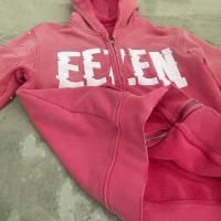 China Manufacturer Custom Streetwear Heavyweight Distressed Zip up Men Hoodies Sweatshirts Acid Wash Cotton Cropped Rhinestone Jacket for sale