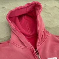 China Manufacturer Custom Streetwear Heavyweight Distressed Zip up Men Hoodies Sweatshirts Acid Wash Cotton Cropped Rhinestone Jacket for sale