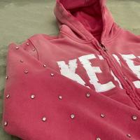 China Manufacturer Custom Streetwear Heavyweight Distressed Zip up Men Hoodies Sweatshirts Acid Wash Cotton Cropped Rhinestone Jacket for sale