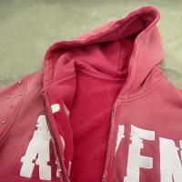 China Manufacturer Custom Streetwear Heavyweight Distressed Zip up Men Hoodies Sweatshirts Acid Wash Cotton Cropped Rhinestone Jacket for sale