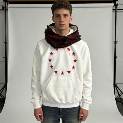 China Custom Heavyweight Men Pullover Boxy Fit Drop Shoulder Fleece Sweatshirt Long Sleeve Oversized Plaid Headscarf Streetwear Hoodie for sale