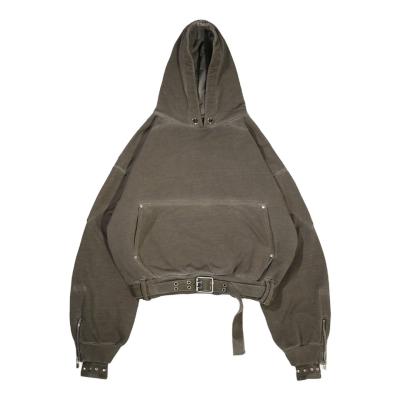 China Custom Heavyweight Cotton Streetwear Acid Wash Hoodie French Terry Plain Pullover Blank Oversized No Strings Cropped Hoodie Men for sale