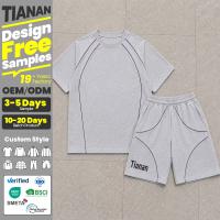 China Tianan Factory Custom Summer t Shirt Shorts Set High Quality Sportswear Oversized Curved Line Men T Shirt Shorts for sale