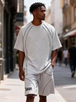 China Tianan Factory Custom Summer t Shirt Shorts Set High Quality Sportswear Oversized Curved Line Men T Shirt Shorts for sale