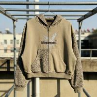 China 2026 Hot Selling Men's Leopard Print Patchwork Hoodie Custom Sun Faded Baggy Vintage Cotton Acid Wash Boxy Zip up Hoodie for sale