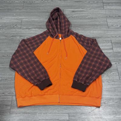 China Manufacturer Custom High Quality Checkered Waffle Patchwork Zip up Men's Hoodie Streetwear Heavyweight Long Autumn Design Hoodie for sale
