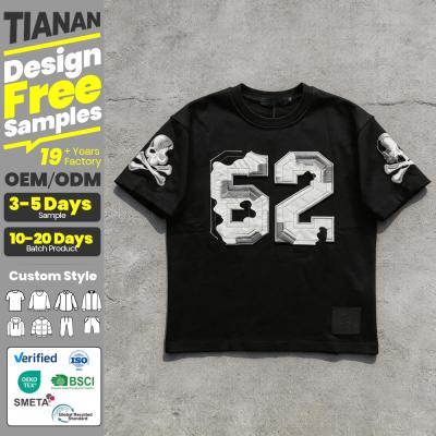 China Tianan Men s Clothing Custom Oversize T Shirt Camo Patch Embroidery Vintage Street Summer Heavyweight High Quality Tshirt for sale