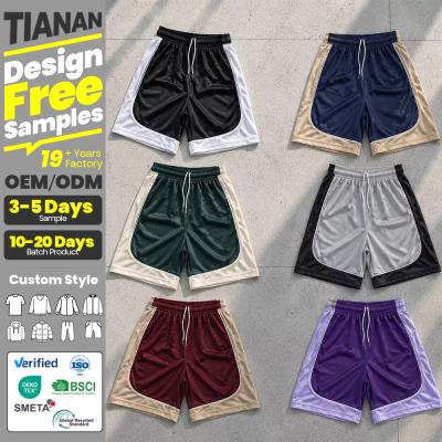 China Tianan Men's Color Block Mesh Basketball Shorts Elastic Waist Drawstring Quick Dry Athletic Streetwear Sports Gym Shorts OEM for sale
