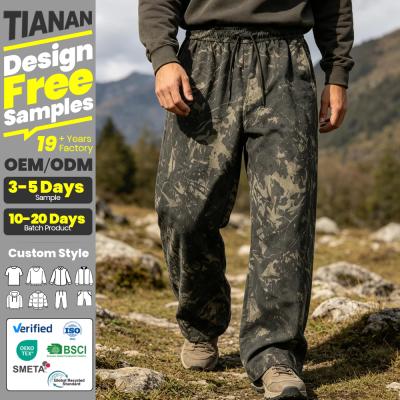 China Tianan Natural Camo Baggy Jeans Men Elastic Waist Drawstring Outdoor Streetwear Wide High Quality Denim Leg Trousers for sale