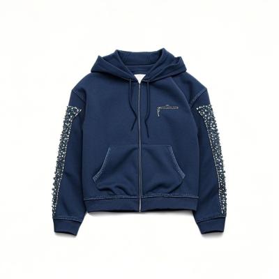 China Wholesale Custom Designer Rhinestone Heavyweight Blank Hoodie for Men Streetwear High Quality 450 Gsm Acid Wash Zip up Hoodie for sale