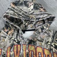 China Heavyweight Screen Print Camouflage Hoodie Men Clothing Streetwear Custom Camo Distressed Zip up 450 500 Gsm Hoodie for Unisex for sale