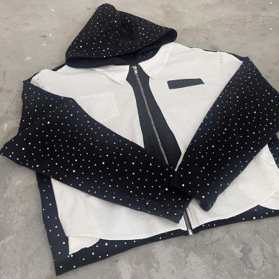China High Quality Streetwear Designer Rhinestone Printed Embroidery Heavyweight Hoodie Custom Zip up Cotton Polyester Jacket  Coat for sale