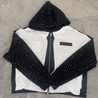 China High Quality Streetwear Designer Rhinestone Printed Embroidery Heavyweight Hoodie Custom Zip up Cotton Polyester Jacket  Coat for sale