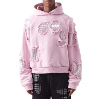 China Streetwear Custom Men Hoodies Vintage Pink Pullover Oversized Cropped HeavyWeight Cotton Rhinestones Men'S Hoodies & Sweatshirts for sale