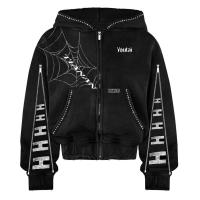 China Heavyweight Distressed Zip up Printed Rhinestone Logo Hoodie Men Streetwear Acid Wash Oversized Cropped 450 500gsm Hoodie for sale