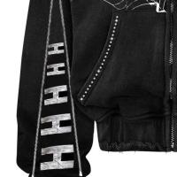 China Heavyweight Distressed Zip up Printed Rhinestone Logo Hoodie Men Streetwear Acid Wash Oversized Cropped 450 500gsm Hoodie for sale