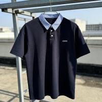 China Summer Unisex Oversized Checkered Collar Polo T-Shirts Custom logo 240grams Spliced Blank Casual Exercise Short Sleeve Boxy Tee for sale