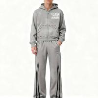 China Wholesale Custom Vintage Acid Wash Print Men'S Sweatsuit Manufacturer Streetwear Tracksuit Flared Sweatpants and Hoodie Sets for sale
