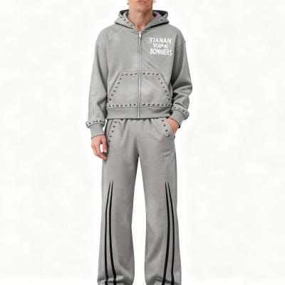 China Wholesale Custom Vintage Acid Wash Print Men'S Sweatsuit Manufacturer Streetwear Tracksuit Flared Sweatpants and Hoodie Sets for sale
