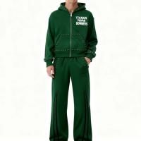 China Wholesale Custom Vintage Acid Wash Print Men'S Sweatsuit Manufacturer Streetwear Tracksuit Flared Sweatpants and Hoodie Sets for sale