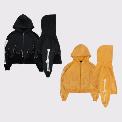 China Heavyweight Oversized Embroidery Patch 450 500gsm Hoodie Man Custom Streetwear Cropped  Distressed Acid Wash Zip up Hoodie for sale