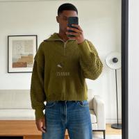 China Custom Vintage Oversized High Quality Knitwear Streetwear Designer Top Gradient Tie Dye Cropped Zipper Plus Size Men's Sweaters for sale