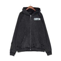 China Custom Men'S Heavyweight Zipper Hoodie Street Wear Plus Size Washing and Distressed Hole 500Gsm Hoodie for Men Cropped for sale