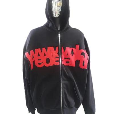 China Clothing Manufacturers Custom Men'S Patches Embroidery Hoodies Heavyweight 450 Gsm  Oversized Distressed Zip up Hoodie for Men for sale