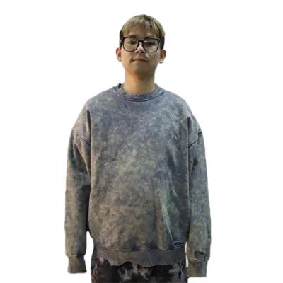 China Custom Vintage Tie-Dye Men'S Hoodies & Sweatshirts Manufacturers Wholesale Heavyweight Distressed Cropped Oversized Sweatshirt for sale