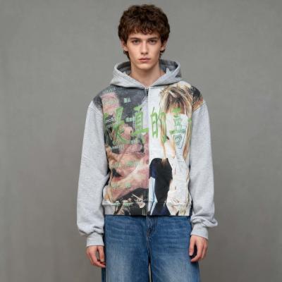 China Manufacturer Custom French Terry Graphic Baggy Heavyweight Printed Men's Hoodie High Quality Oversized Zip up Streetwear Hoodie for sale