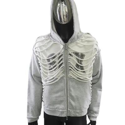 China Fashion High Quality Custom Logo 100% Cotton Hoodies Skull Streetwear Men'S Hoodies Skeleton Oversized Unisex Zip up Hoodies Men for sale