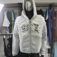 China Fashion High Quality Custom Logo 100% Cotton Hoodies Skull Streetwear Men'S Hoodies Skeleton Oversized Unisex Zip up Hoodies Men for sale