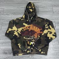 China Custom Oversized Cropped High Quality Camouflage Printed Distressed Hoodie for Men Heavyweight Camo Cotton Zip up Coxy Hoodie for sale